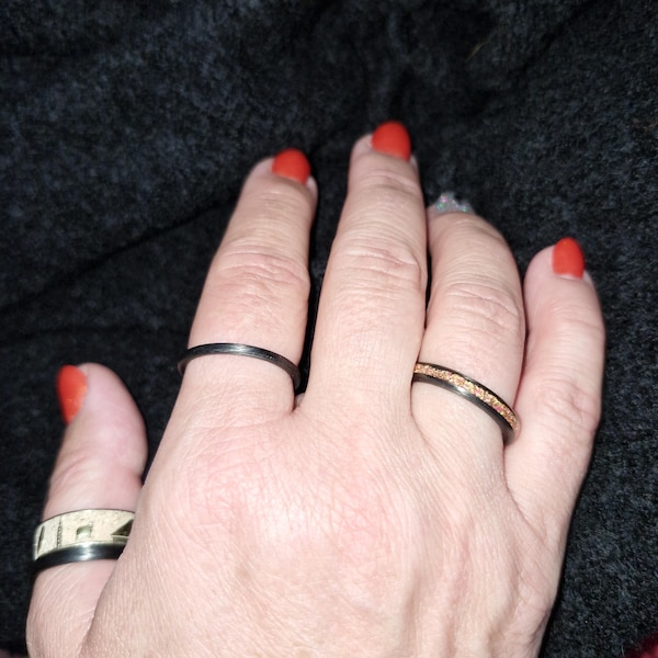 Blue Opal Ring, Black Tourmaline Ring, Wedding Carbon Fiber Ring ...