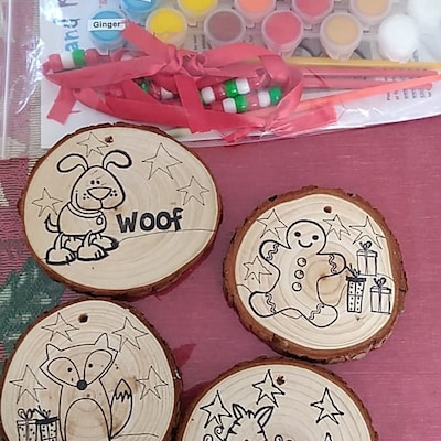 Christmas Decoration Craft Kit paint Wood Tree Slice Kit - Etsy UK