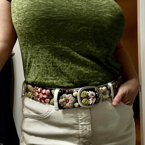 Peruvian Embroidered Belt Floral BLACK Natural Organic Dyes , Belt ...