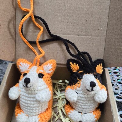 Crochet Corgi Car Accessory Rear View Mirror Hanger, Corgi Gift Cute ...