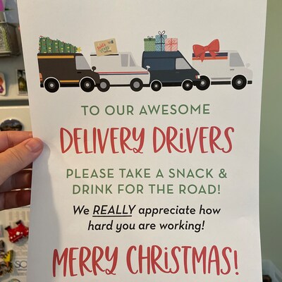 Delivery Driver Thank You Snack & Drink Sign, Merry Christmas ...