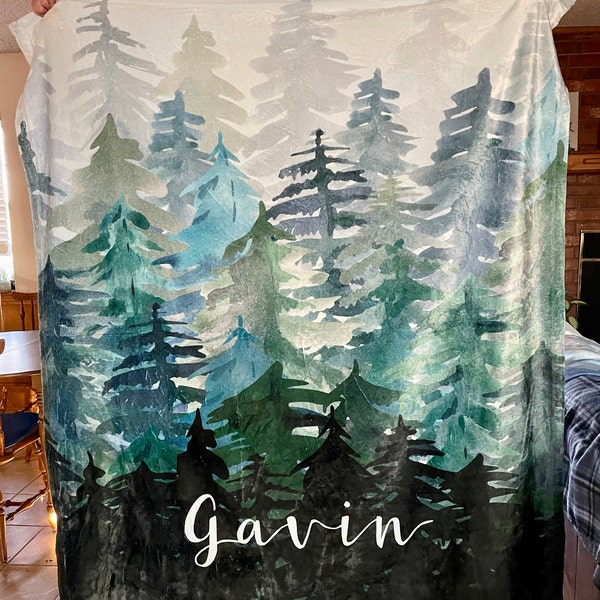 Personalized Woodland Baby Blanket in Forest Green Pine Tree Design ...