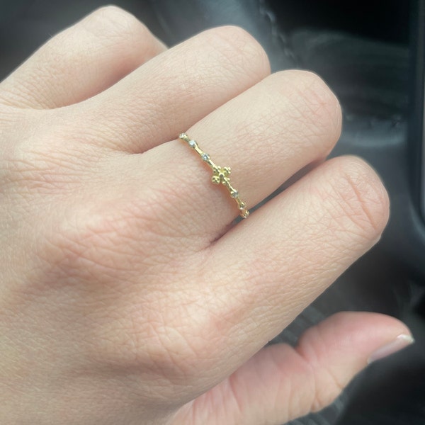 14k Solid Gold Tiny Cross Ring, 10k 18k Gold Minimalist Christian Band ...