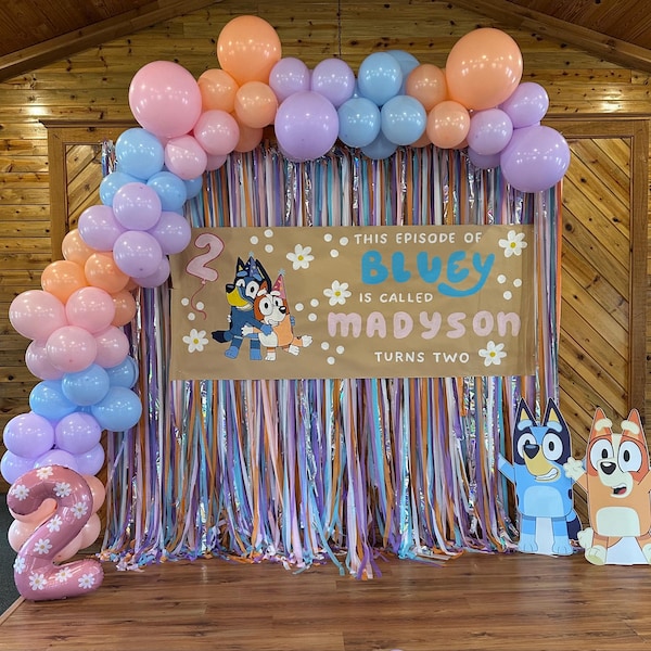 Rainbow Pastel Balloon Garland Featuring Bluey Balloon Birthday Balloon ...