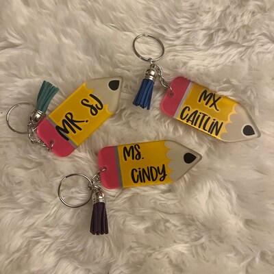 Custom Teacher Pencil Keychain - Etsy