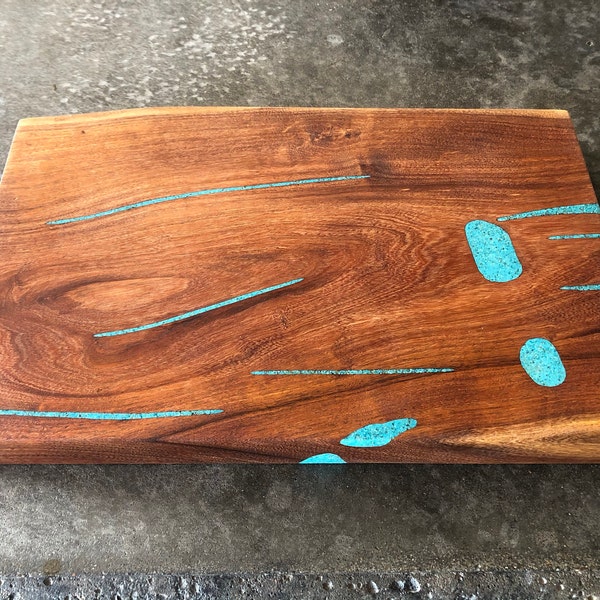 Handcrafted Cutting/charcuterie/cheese Board - Mesquite With Turquoise ...