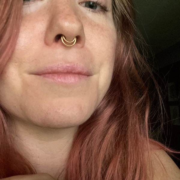 Gold Double Hoop Septum Ring ~ 2 Ring 1 Piercing ~ Yellow Gold Dipped ...
