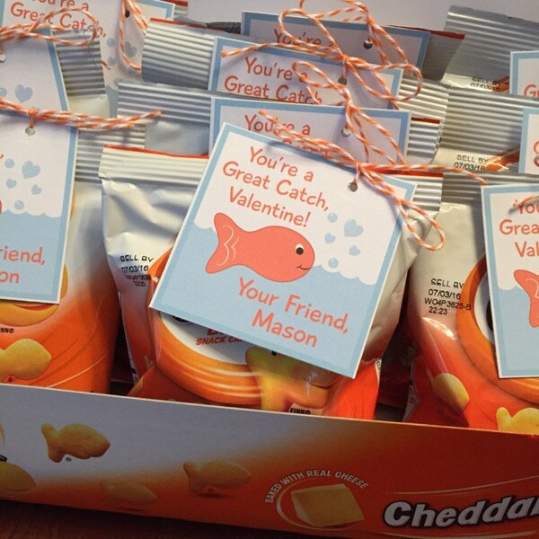 Fish Valentines Day Tag, Valentines Kids Tags, Goldfish Valentine ...
