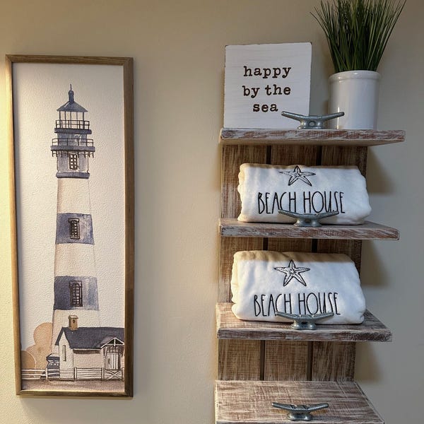 Nautical Bathroom Wall Shelf With Hooks, Bathroom Shelving Unit for ...