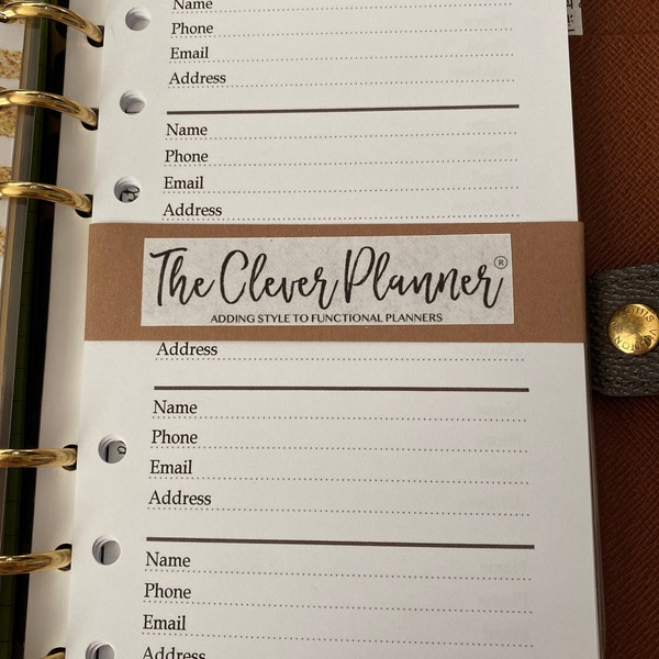 PRINTED Contacts Address Planner Inserts for Your Pm Mm Gm Agenda, A5 ...
