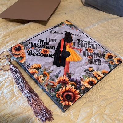 Custom Graduation Cap Topper Black Girl, Personalized God Message Grad ...