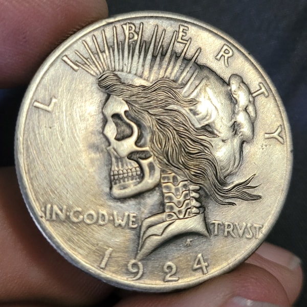 Hobo Nickel Skull by M.J. Petitdemange Engraved 90% Silver JFK Coin ...