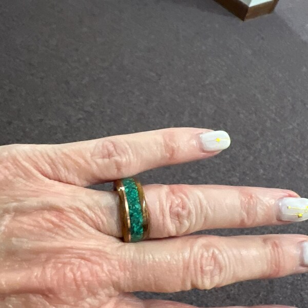 Bentwood Ring: Circassian Walnut, Inlaid Vesuvianite (californite ...