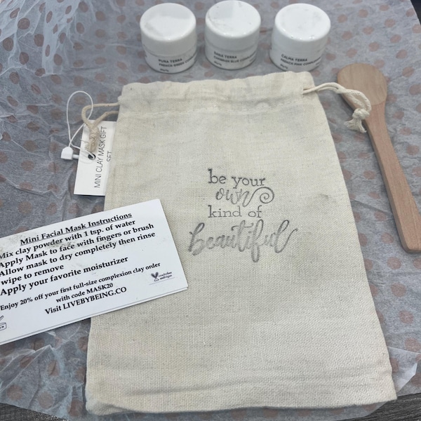 Complete Mini Spa Gift Set, Vegan Clay Facial Mask Samplers With Wooden ...