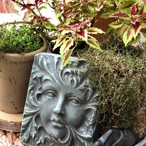 Green Woman Face Goddess, Green Man Face, Hanging Plaque, Garden Face ...