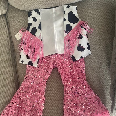Girls Western Cowgirl Cropped Cowhide Print Vest With Sequin - Etsy