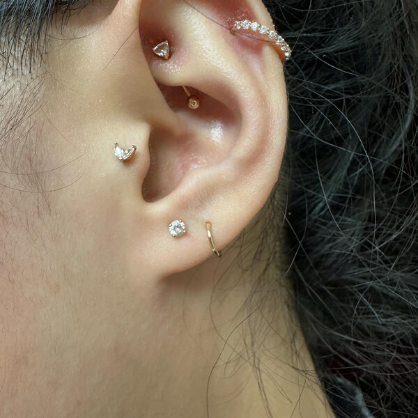 14K Real Gold 4 Prongs Fresh Water Pearl Tragus Helix Cartilage Inner ...