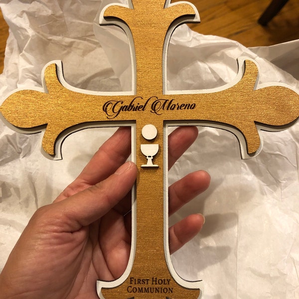 First Holy Communion Wooden Personalized Cross/ Eucharist/catholic ...
