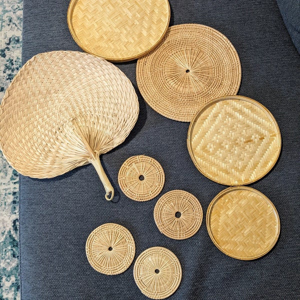 Set of 16 Wall Hangings (palawan), Round Rattan Wall Pieces, Wall Decor ...