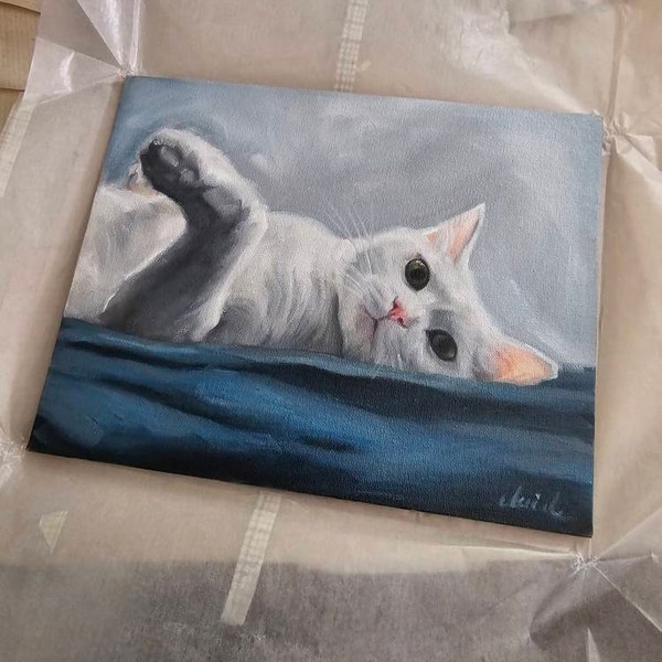White Cat Art Print, White Cat Painting, Giclee Print, Hand Painted ...
