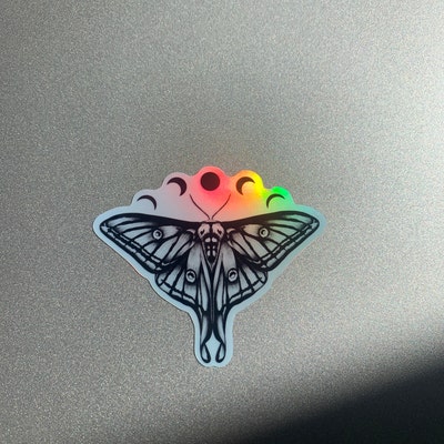 Luna Moth Moon Phases Sticker, Holographic Sticker, Waterproof Sticker ...