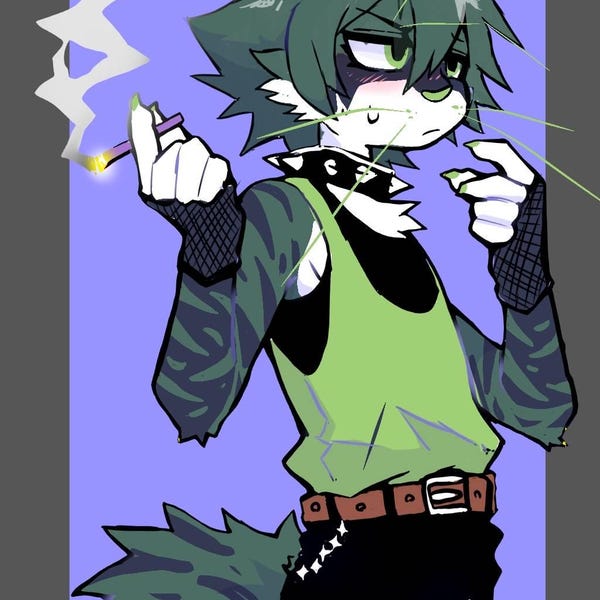 Anime Wolf Boy Kawaii Furry Fursona Smoking Cigarette Lineart Base - Etsy