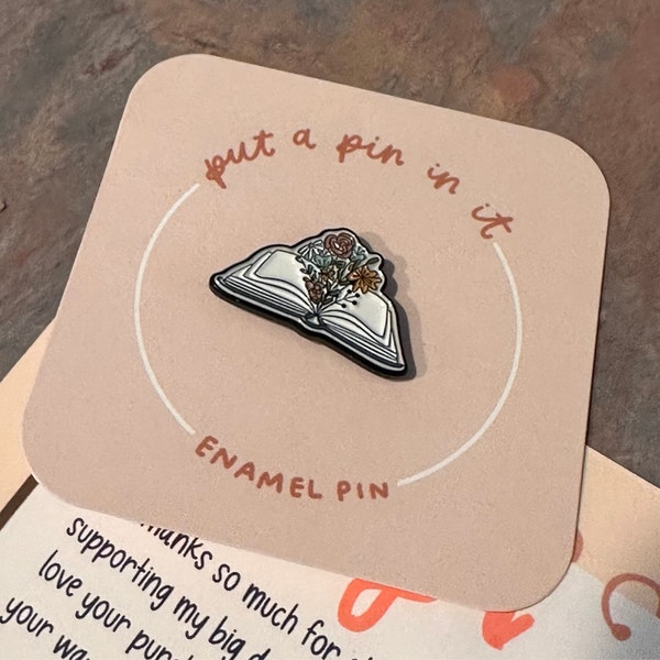 Floral Book Pin | Cute Book Enamel Pin | Floral Accessories for Women ...