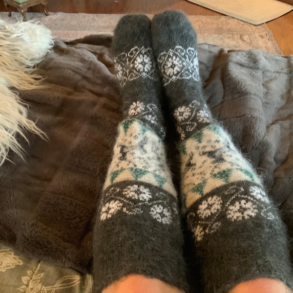 Natural Goat Wool Knee-high Socks, Knitted Warm Boot Socks, Fuzzy Comfy ...