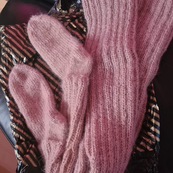 FUZZY Mohair WHITE Long Mittens Thick Warm Handmade Soft Ski Cosy ...