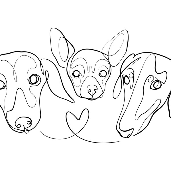 3 Pets/characters One Line Portrait Commission, Dog One Line Portrait ...