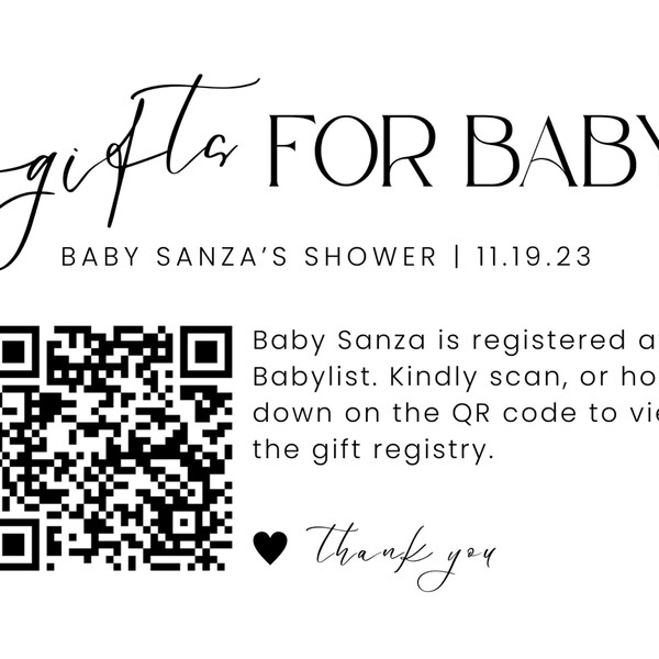 Baby Shower QR Code Gift Registry Card, Gift Registry QR Code ...