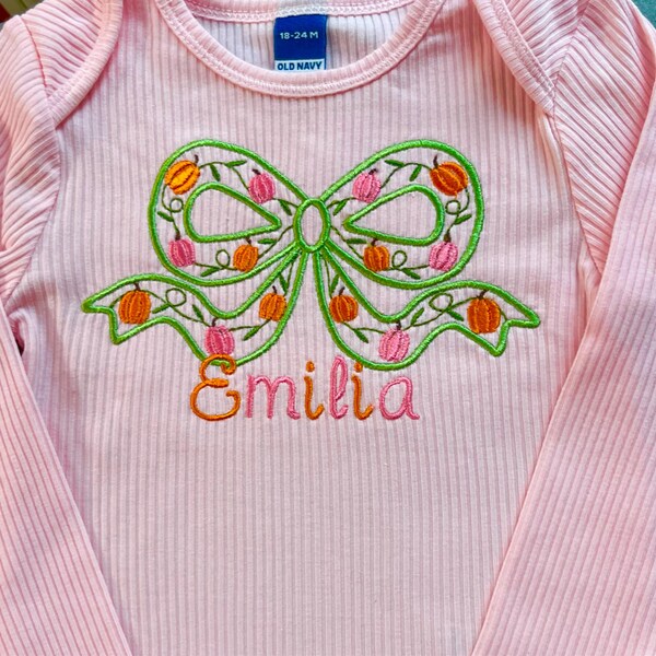 Pumpkin Vine Bow Satin Outline Machine Embroidery Design - Etsy