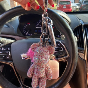 Pink Crystal Bear Key Chains Cute Keyrings Tassel Pink Rope Braided ...