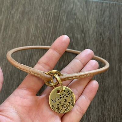 Dog Tag Collar Round Leather ID Hanger Minimalist Collar - Etsy