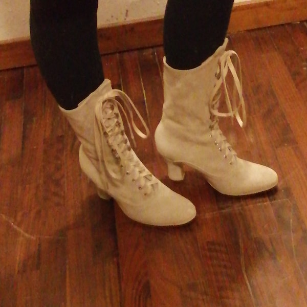 Knee High Boots , Embossed Leather Brown Boots , 1900's Style Boots ...