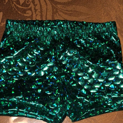 Mermaid Shorts Green and Black Birthday Girls Fish Scale 3 6 12 18 24 ...