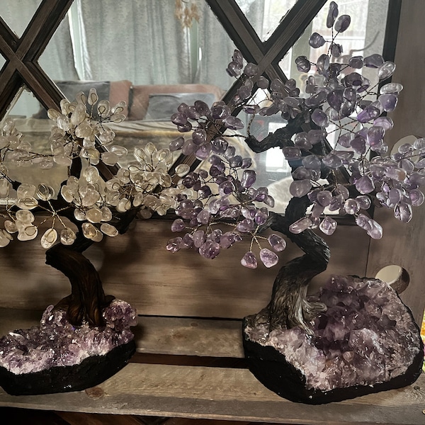 14" Tall Handmade Gemstone Tree W/ Crystal Cluster Base, 180 Total Gems ...