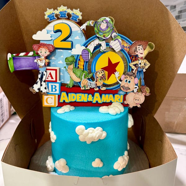 Toy Story Cake Topper W/ Confetti & LED Lights Woody Buzz Lightyear Two ...