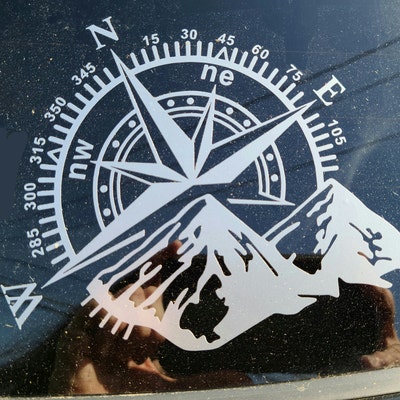 Compass With Mountains Decal Mountain Decal Adventure Decal exploring ...