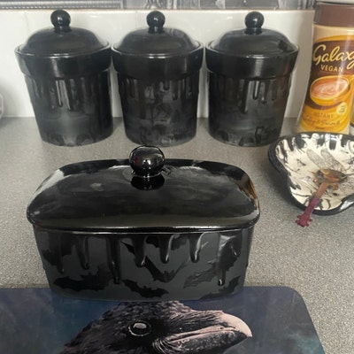 Bat Butter Dish, Bats Dome Bowl, Matte Black, Gothic Gift, Creepy ...