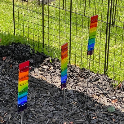 Rainbow Glass Garden Art - Etsy