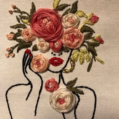 Modern Line Art Embroidery Kit. Floral Girl Embroidery. Feminist Hoop ...