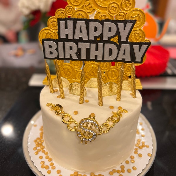 Bitcoin Cryptocurrency Happy Birthday Cake Topper on Base - Etsy