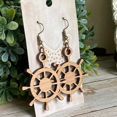 Anchor Ship Wheel Earring Template SVG Laser Cut File Wood Leather ...