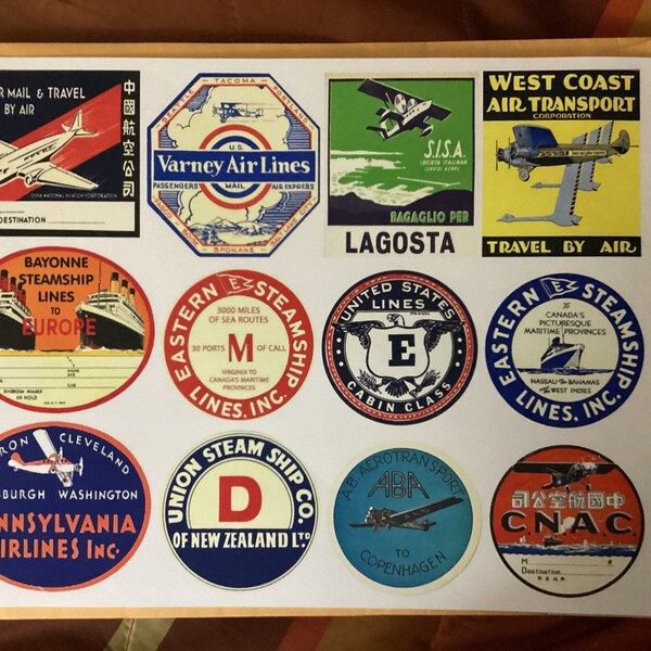 Airline & Steamship Stickers DIY Craft Sheet Featuring Exclusive Golden ...