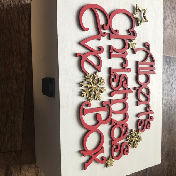 Personalised Christmas Eve Box Topper Wooden Shapes MDF Crafts Tag Gift ...