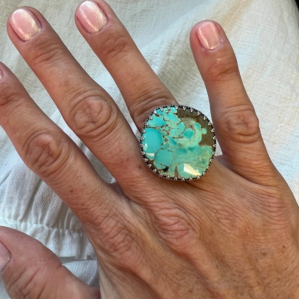 Pink Queen Conch Heart and Kingman Turquoise Ring - Sterling Silver ...