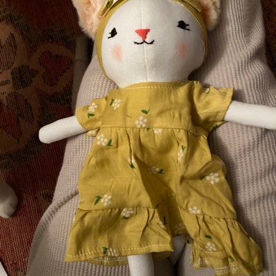 Cute Cat Doll, Kitty Doll With Yellow Sundress, Soft Doll Nature Linen ...