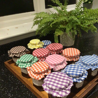 JAM COVERS Fabric 2 Sizes Avalible X 36 GINGHAM Includes Bands. 11 ...