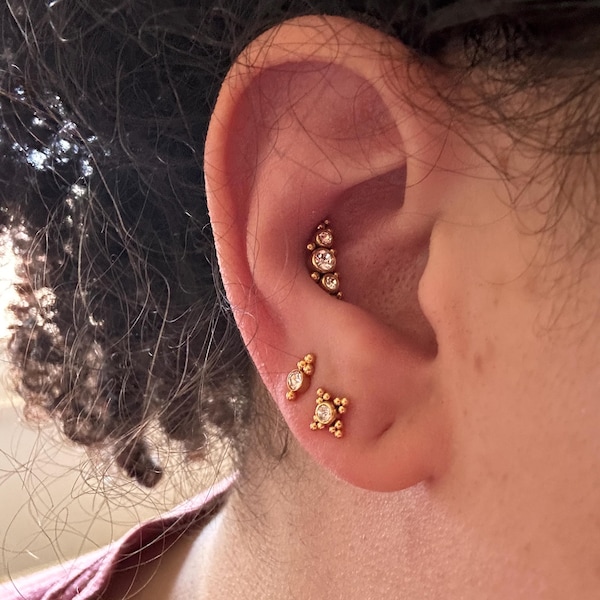Sabrina Earring Set . Moon Face and Star Connected Earrings . Chain ...
